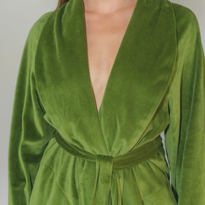 Long Green Robe From Eco Velvet 100% Cotton - Etsy