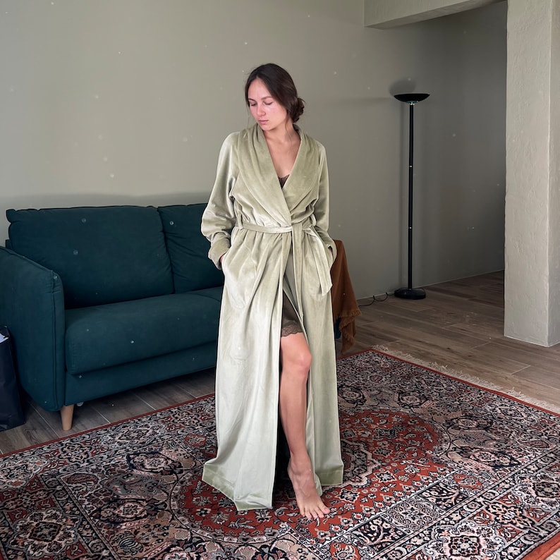 Floor Length Robe From Organic Cotton Velvet Dressing Gown - Etsy