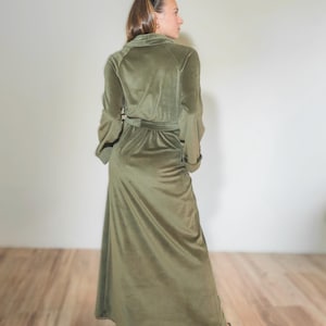 Long Robe From Organic Cotton Velvet / Green Robe / Dressing Gown ...
