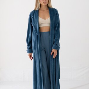 Long Blue Velvet Robe With Pockets Eco Cotton 100% Natural | Etsy