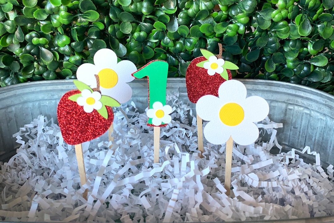 Strawberry Cupcake Toppers, Sweet One, Berry Sweet Toppers, First ...