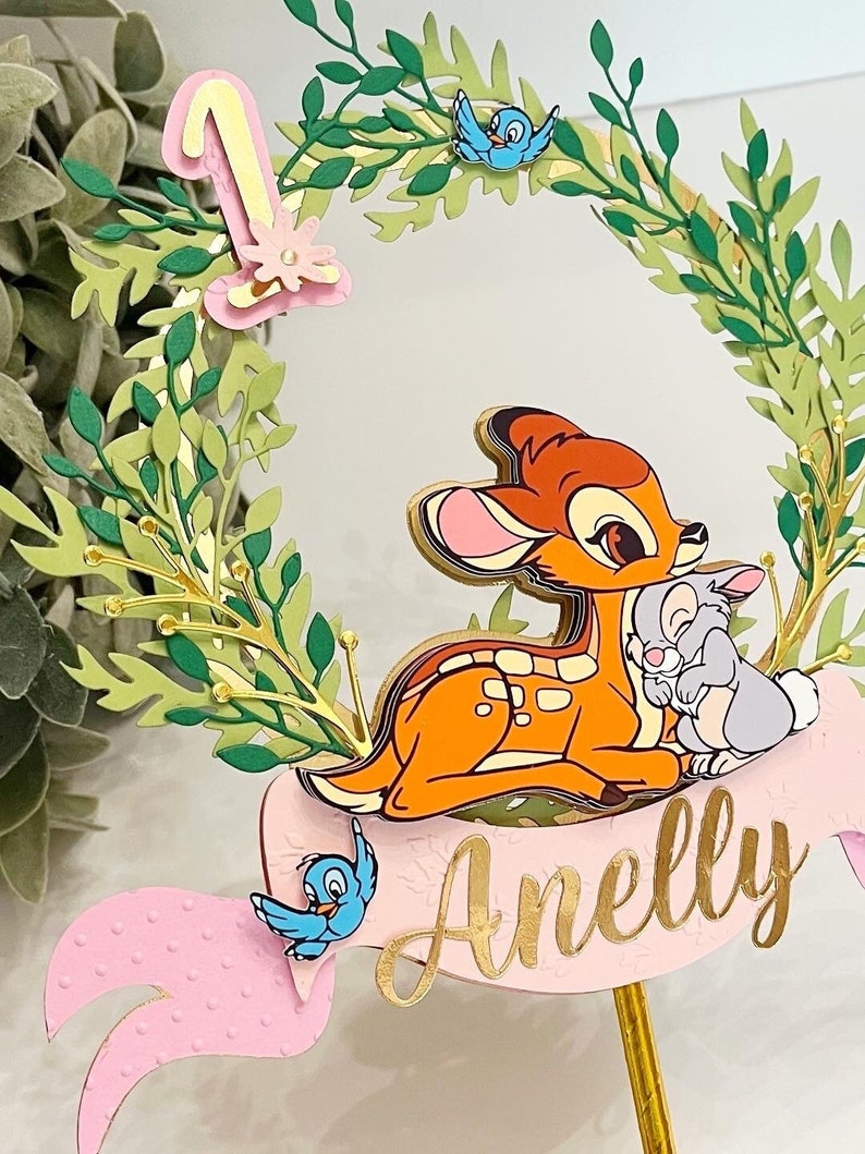 Personalized Bambi First Birthday Cake Topper, Floral Party Decor - Etsy