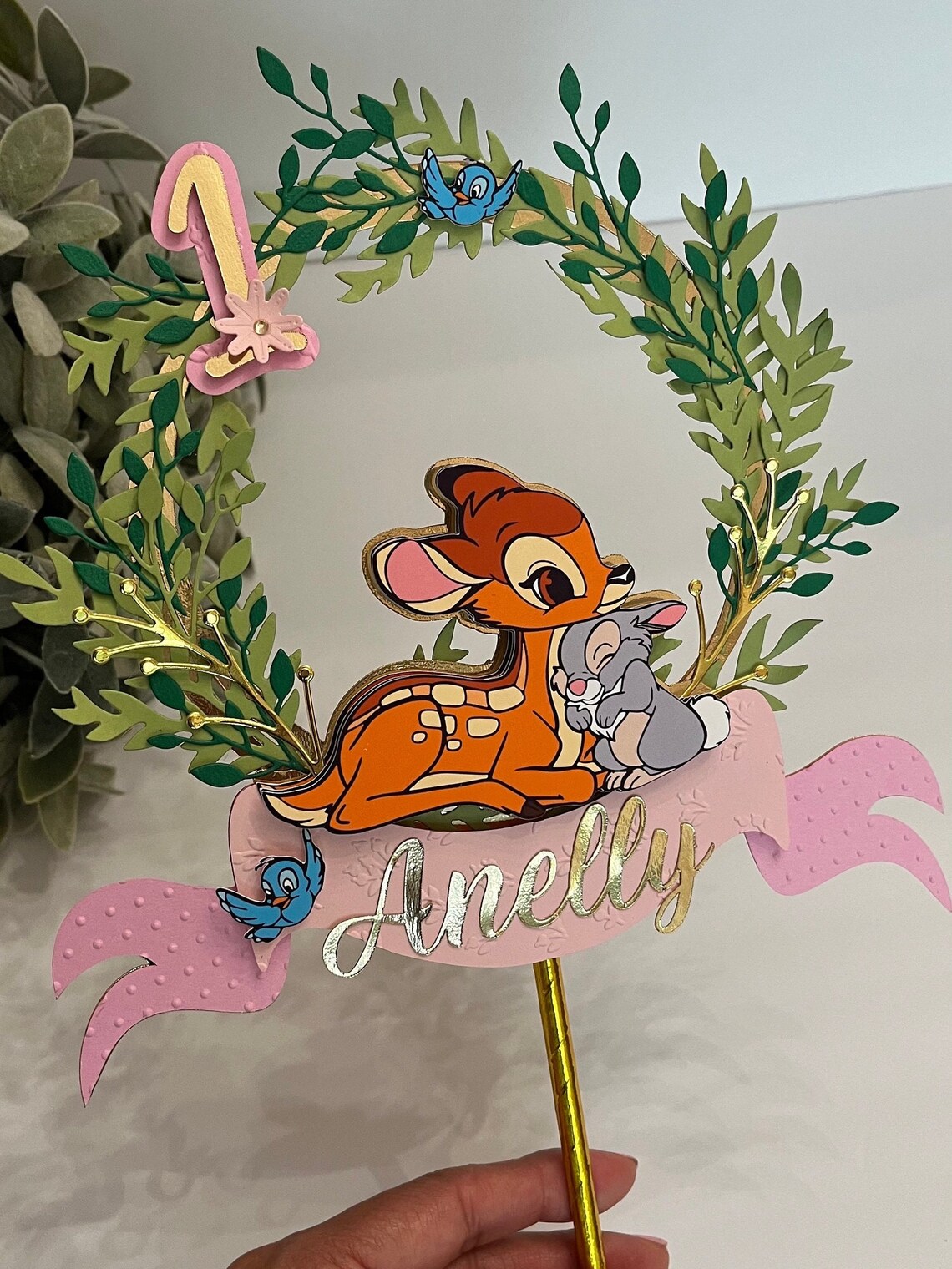 Personalized Bambi First Birthday Cake Topper, Floral Party Decor - Etsy