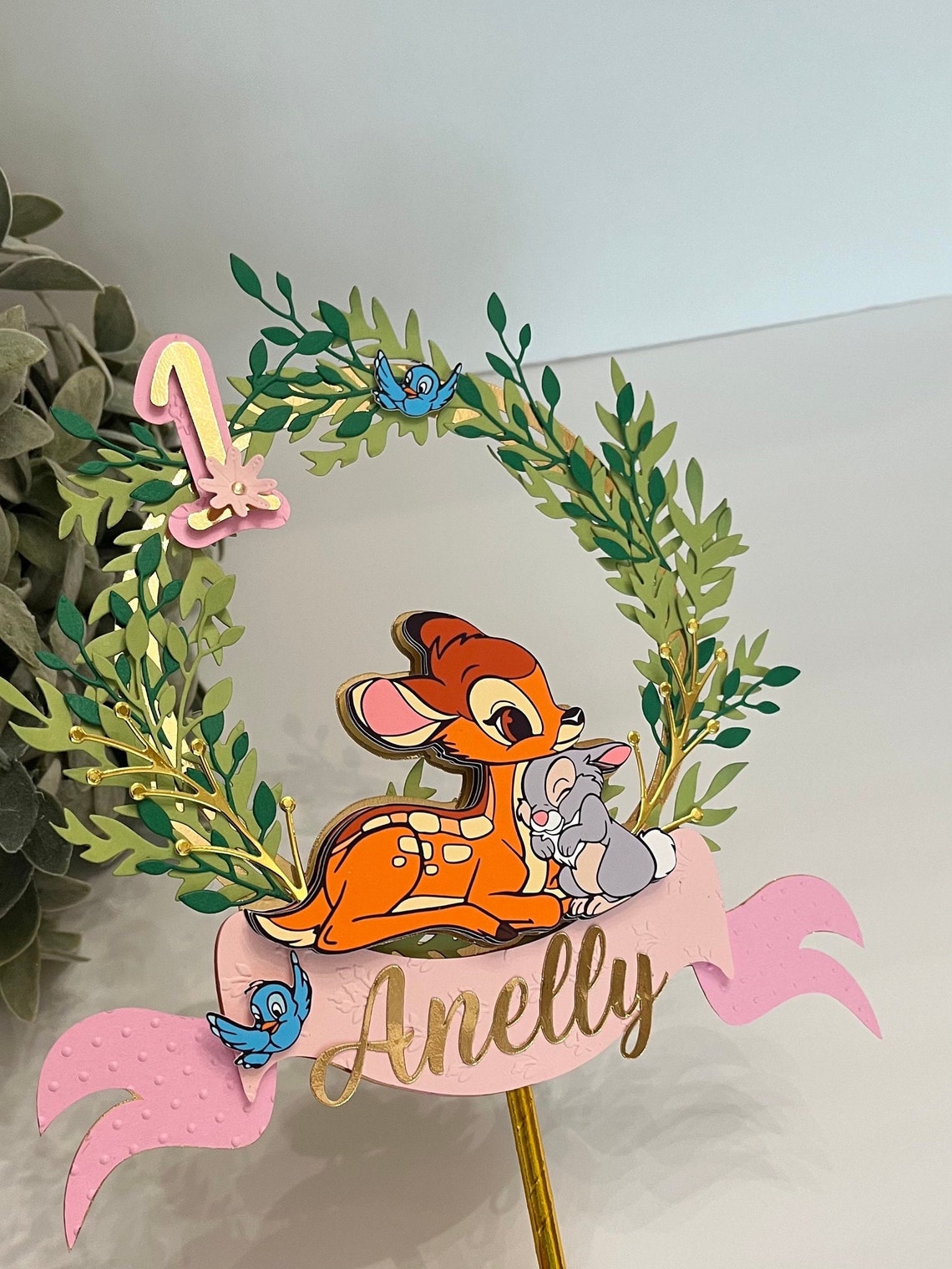 Personalized Bambi First Birthday Cake Topper, Floral Party Decor - Etsy