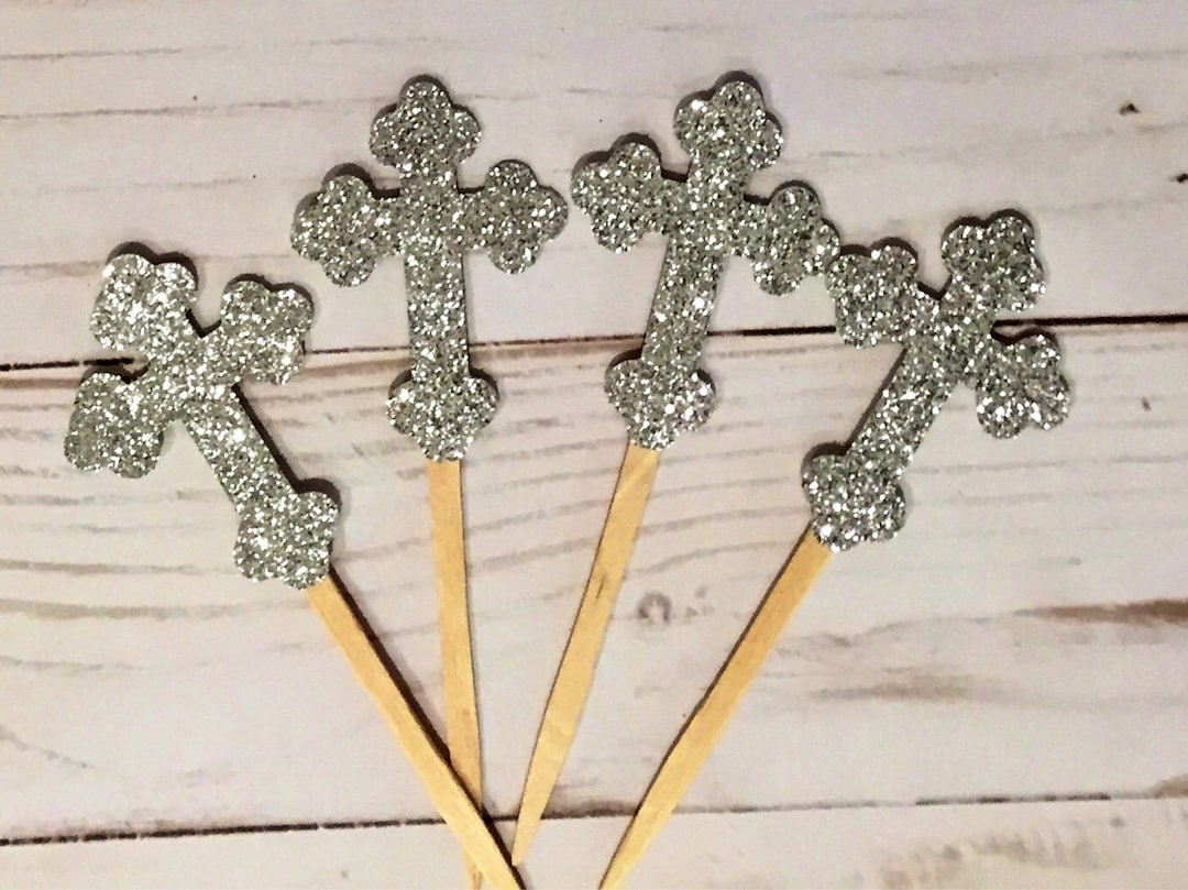 Glitter Cross Cupcake Toppers: Christening, Baptism, Communion (set of ...