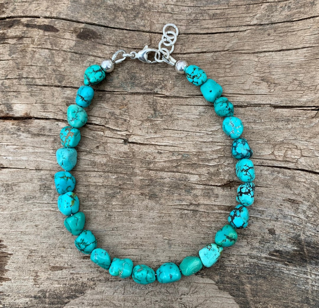 Mens Turquoise Nugget Bracelet, Sterling Silver Bracelet, Mens ...