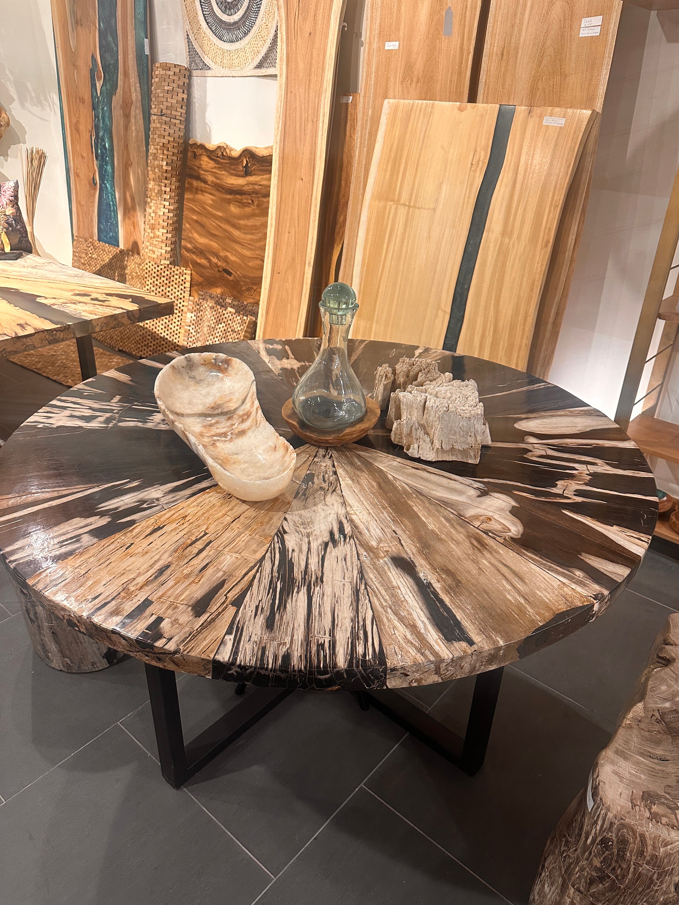 Round Petrified Dining Table - Etsy