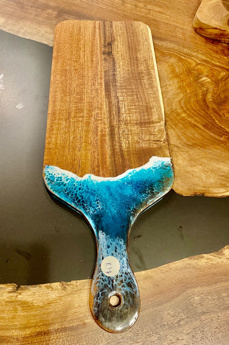 Ocean Resin Teak Charcuterie Paddle - Etsy