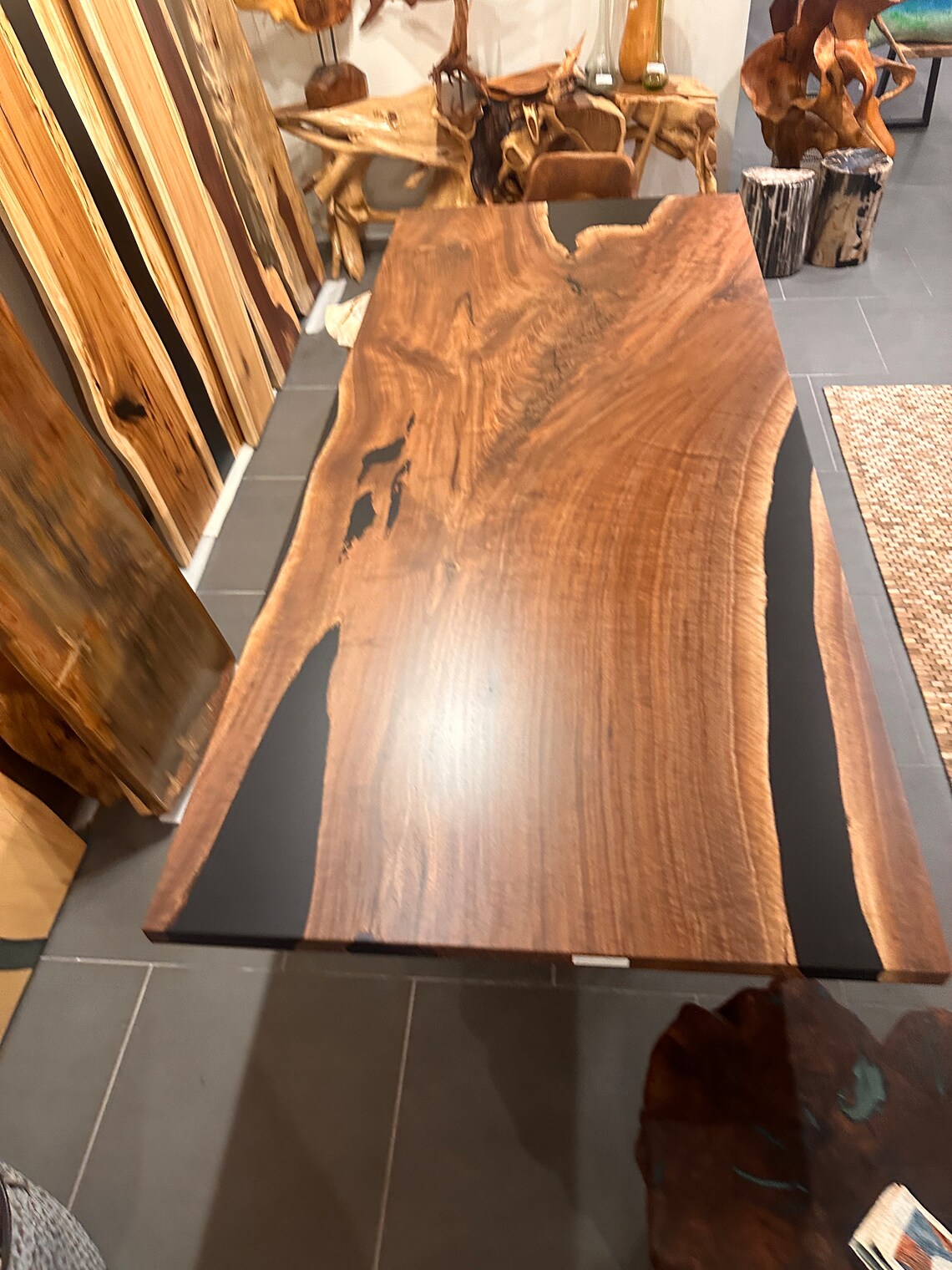 101 Walnut Slab Table With Black Resin - Etsy