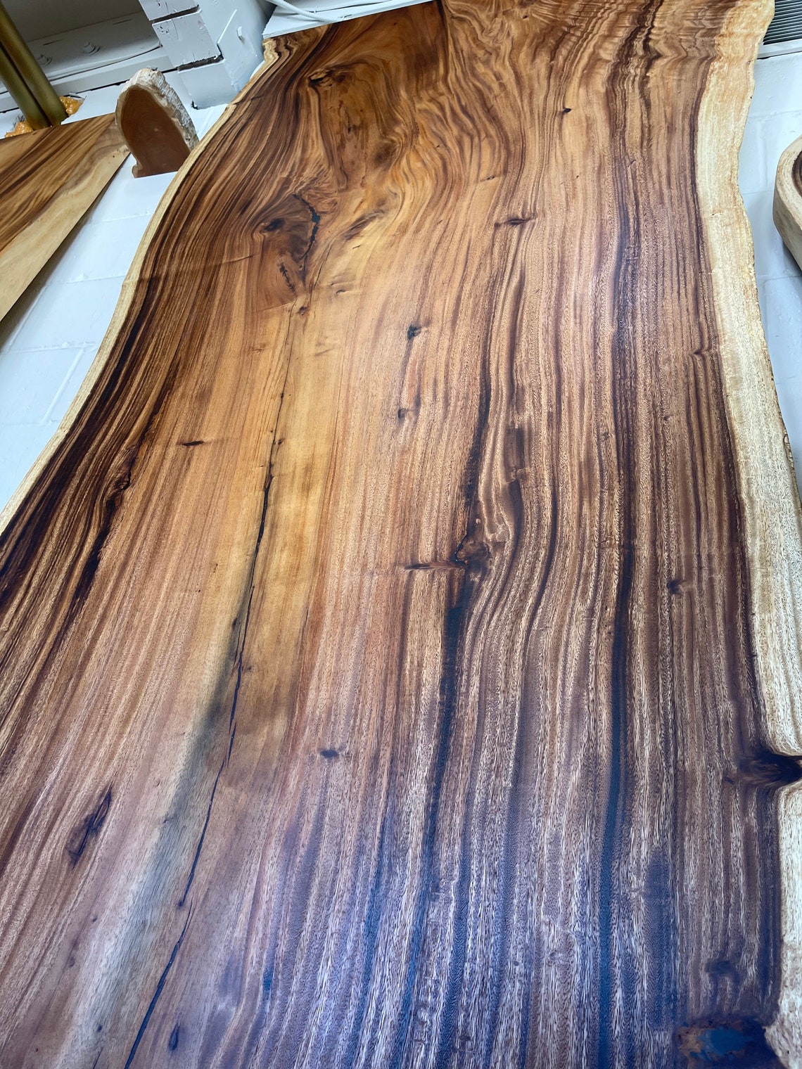 Acacia Live Edge Dining Table – Seats Ten, Natural Wood Slab, Metal ...