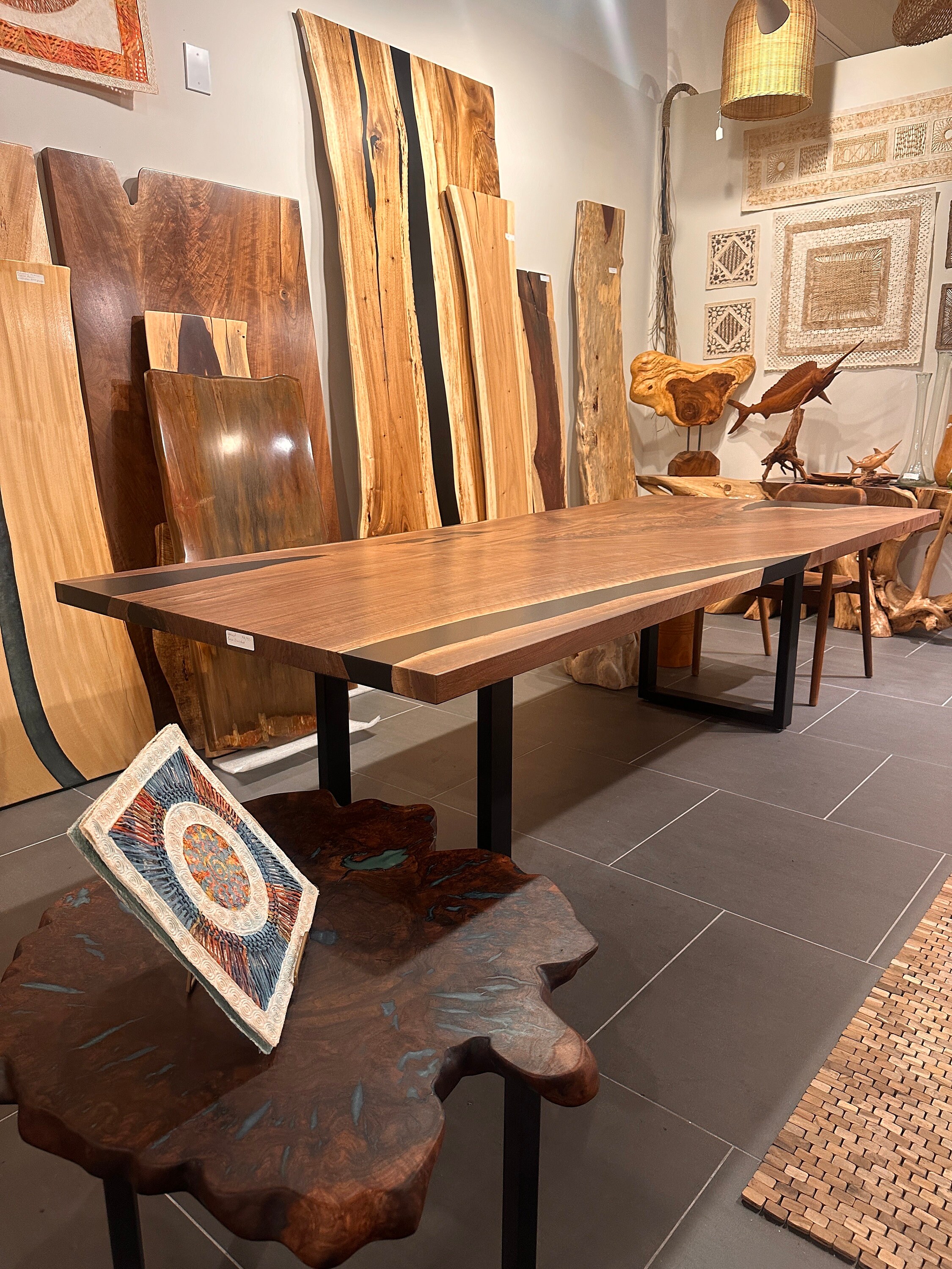 101 Walnut Slab Table With Black Resin - Etsy