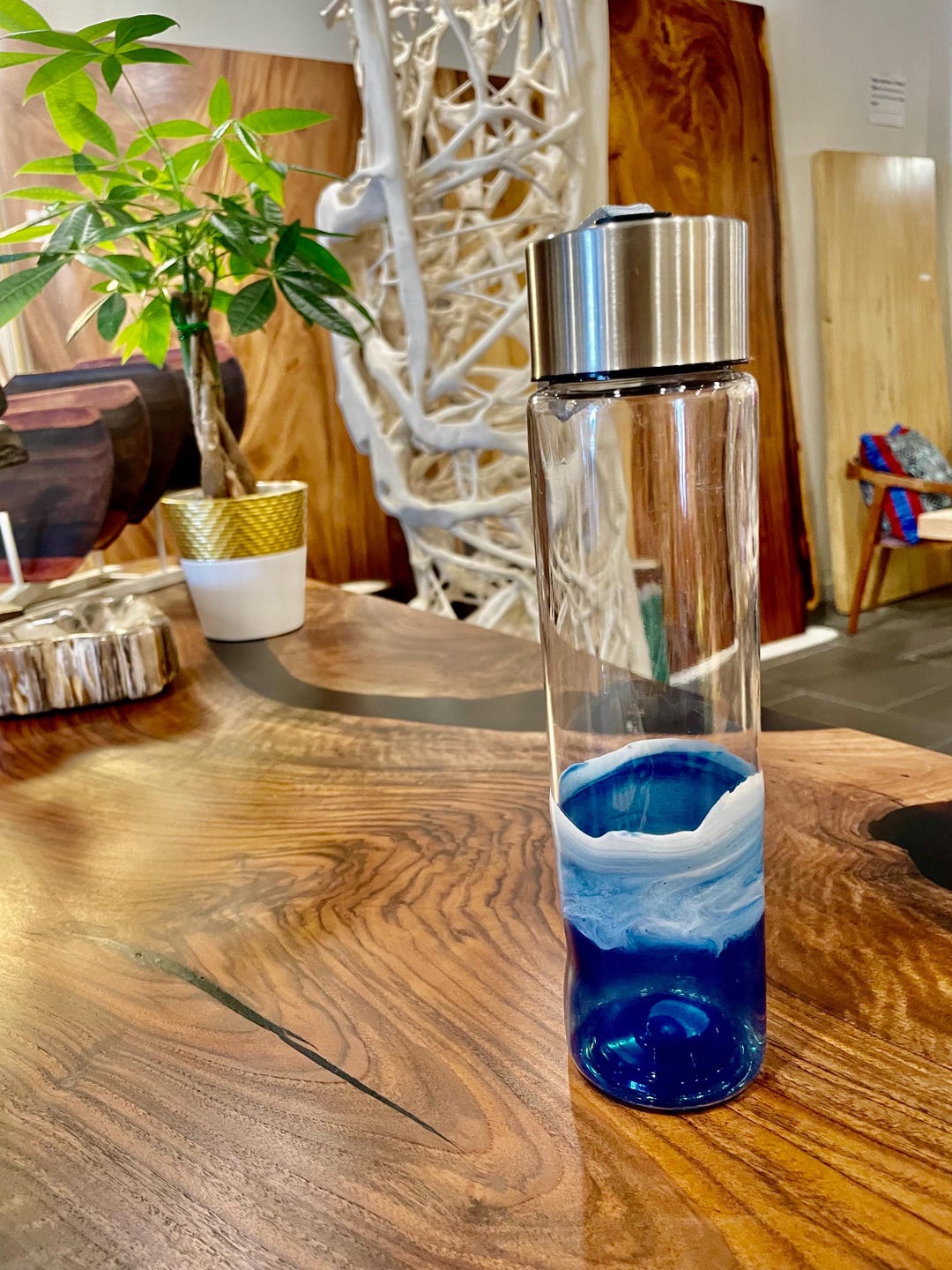 Clear Water Bottles With Blue Resin Waves - Etsy