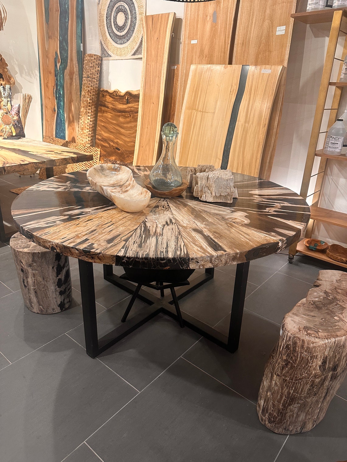 Round Petrified Dining Table - Etsy