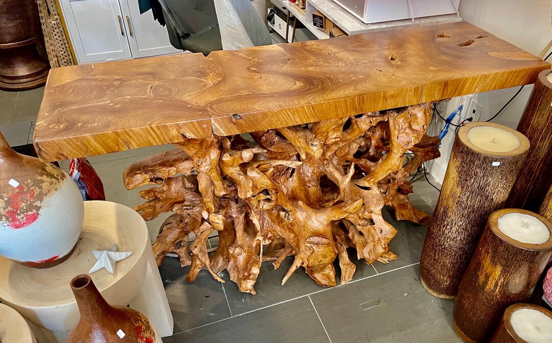 Reclaimed Teak Root Console 58”x 18" X 32” Tall - Etsy