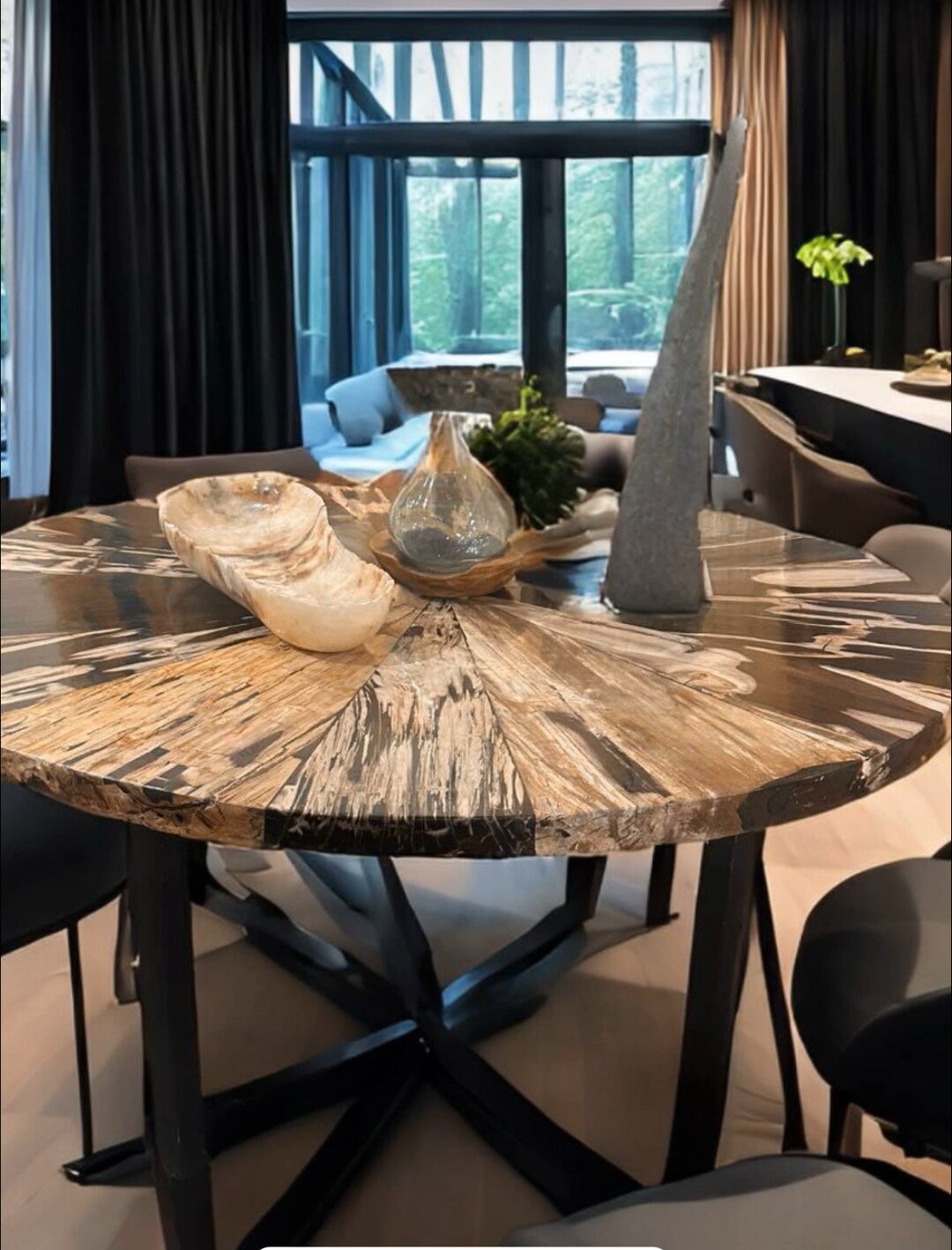 Round Petrified Dining Table - Etsy