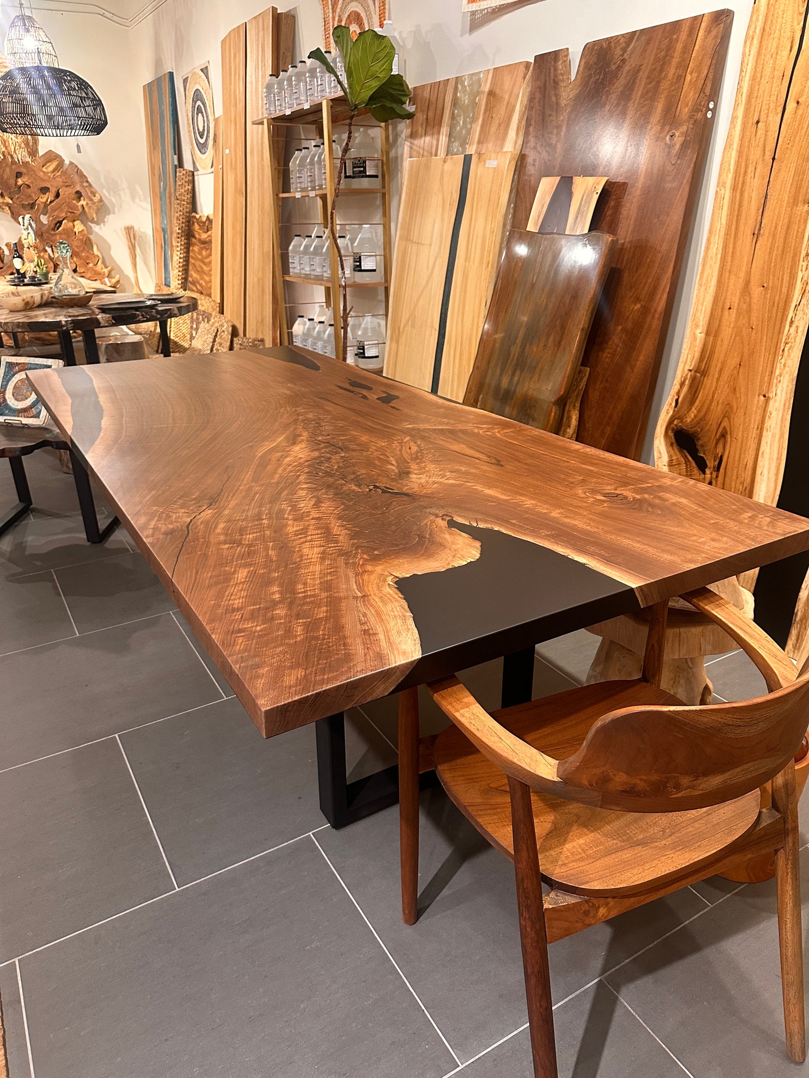 101 Walnut Slab Table With Black Resin - Etsy