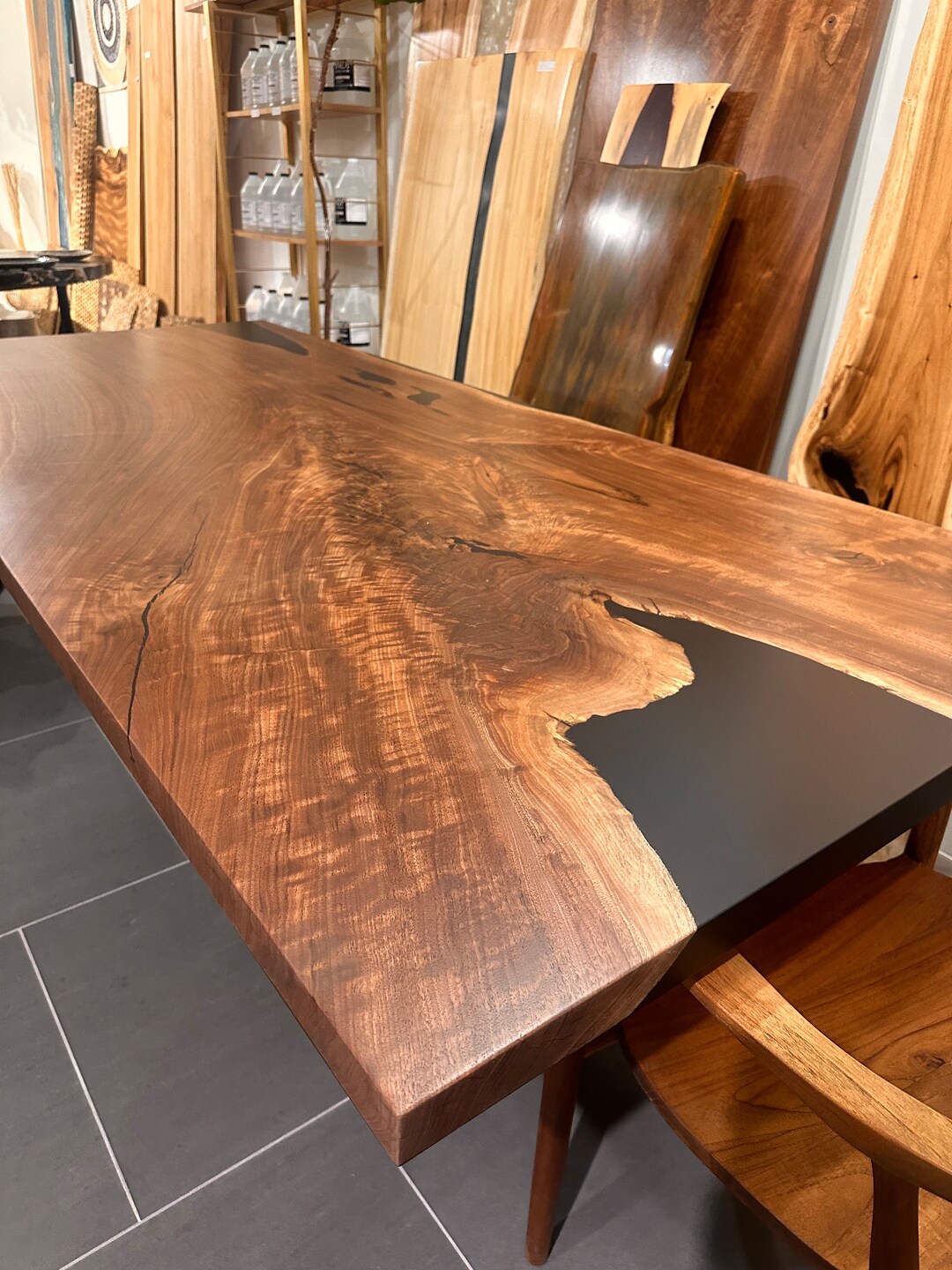 101 Walnut Slab Table With Black Resin - Etsy