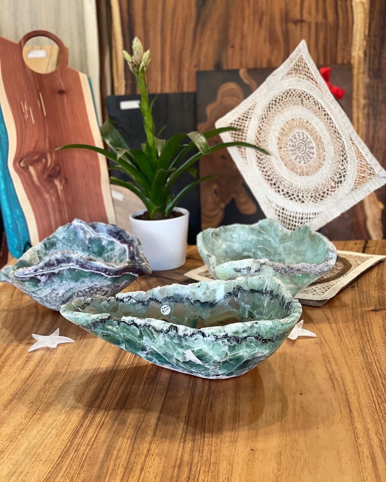 Large Fluorite Precious Natural Stone Decor Bowl - Etsy