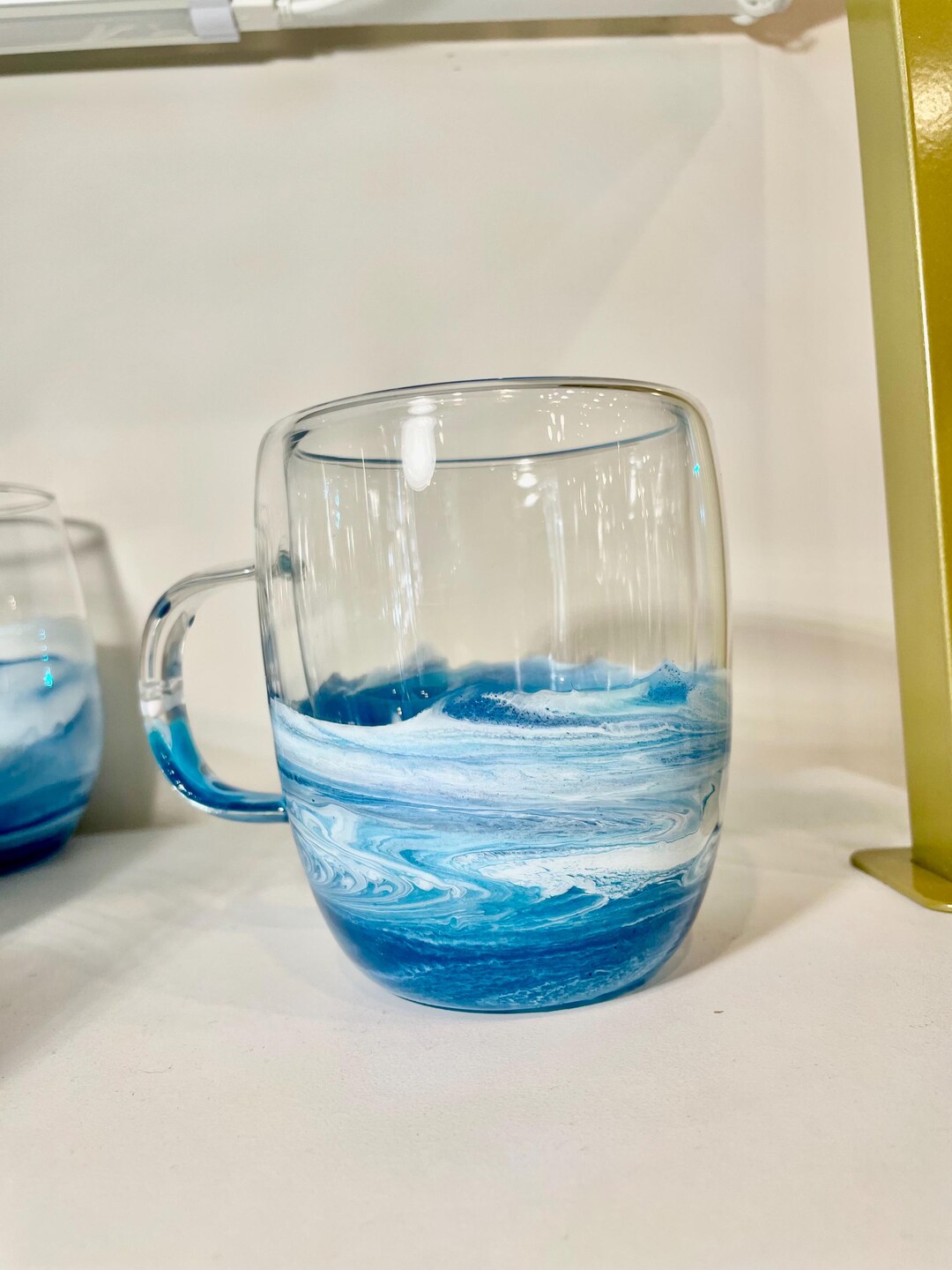 Clear Double Wall Coffee Mug With Blue Resin Waves - Etsy