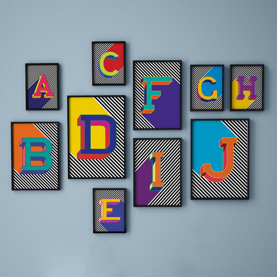Alphabet Art Print, Letters Gallery Wall Set, Modern Initial Letters ...
