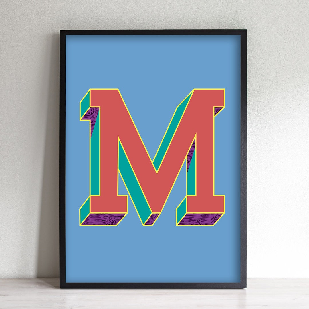 Letter M Print | Colourful Letter Print | Initial M Wall Art | Alphabet ...