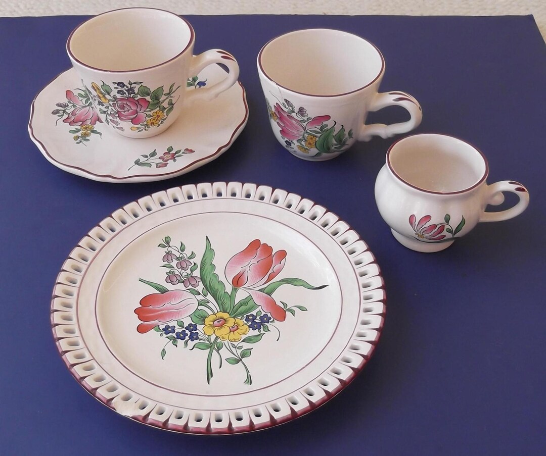 Mixed Lot of KG Luneville Faience Cups, Saucer & Reticulated Plate - Etsy