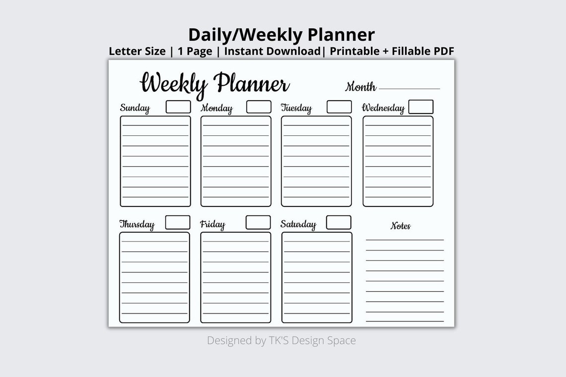 Blank Checklist Planner Printable, Weekly Planner Printable Editable to ...