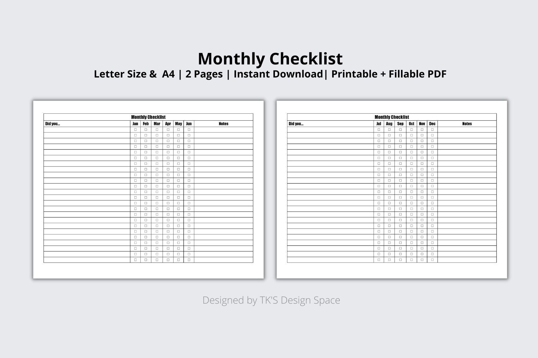 Blank Checklist Planner Printable, Monthly Planner Printable Editable ...
