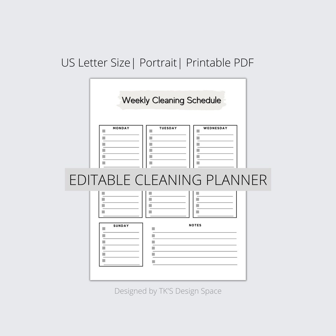 Editable Cleaning Planner, Weekly Checklist, Fillable PDF, Printable ...