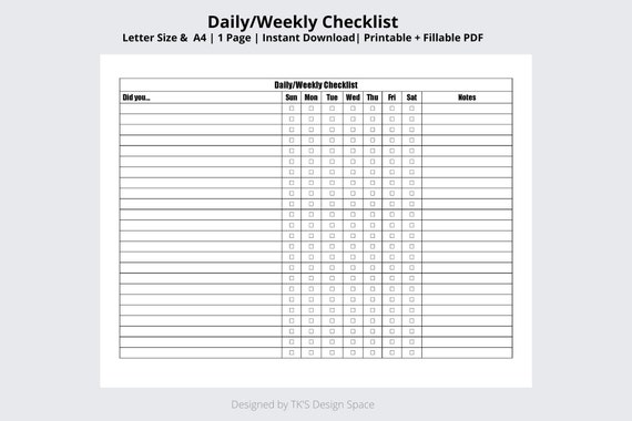 Blank Weekly Checklist