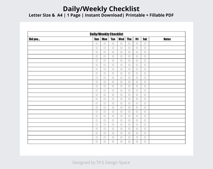 Blank Checklist Planner Printable, Weekly Planner Printable Editable to ...