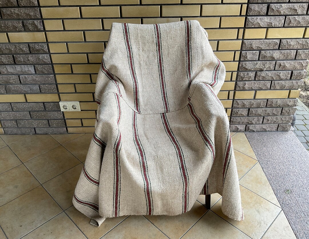 Antique Handwoven Linen Hemp Throw Blanket Homespun Bedspread Primitive ...