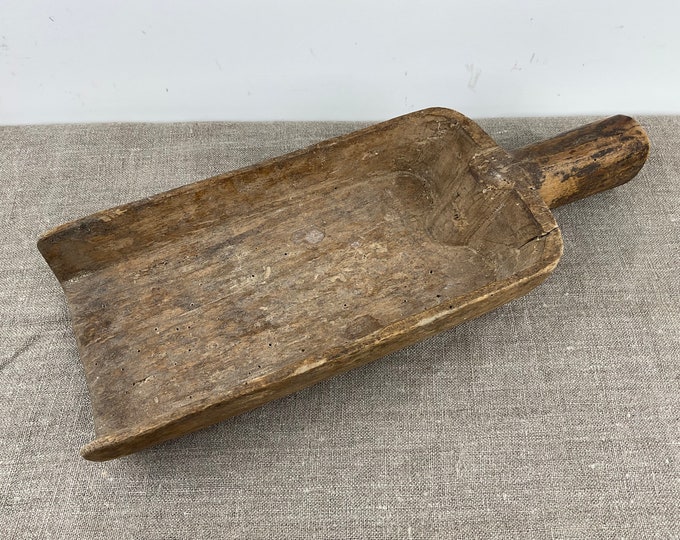 Large Wooden Scoop Hand Carved Antique Grain Ladle Primitive Rustic ...
