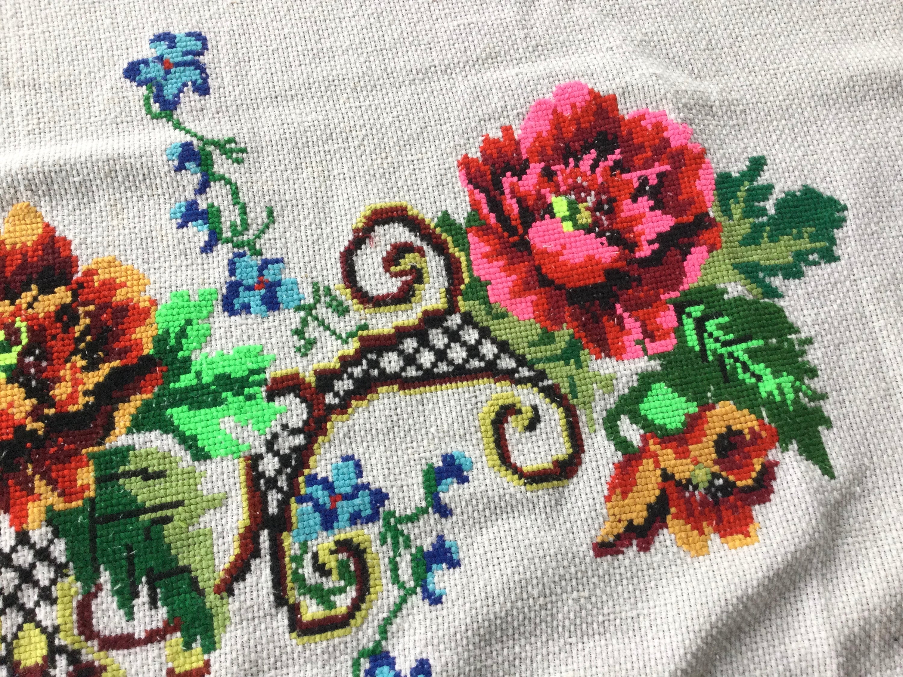 Vintage Ukrainian Fabric Embroidered Textile Handmade Cross Stitch ...