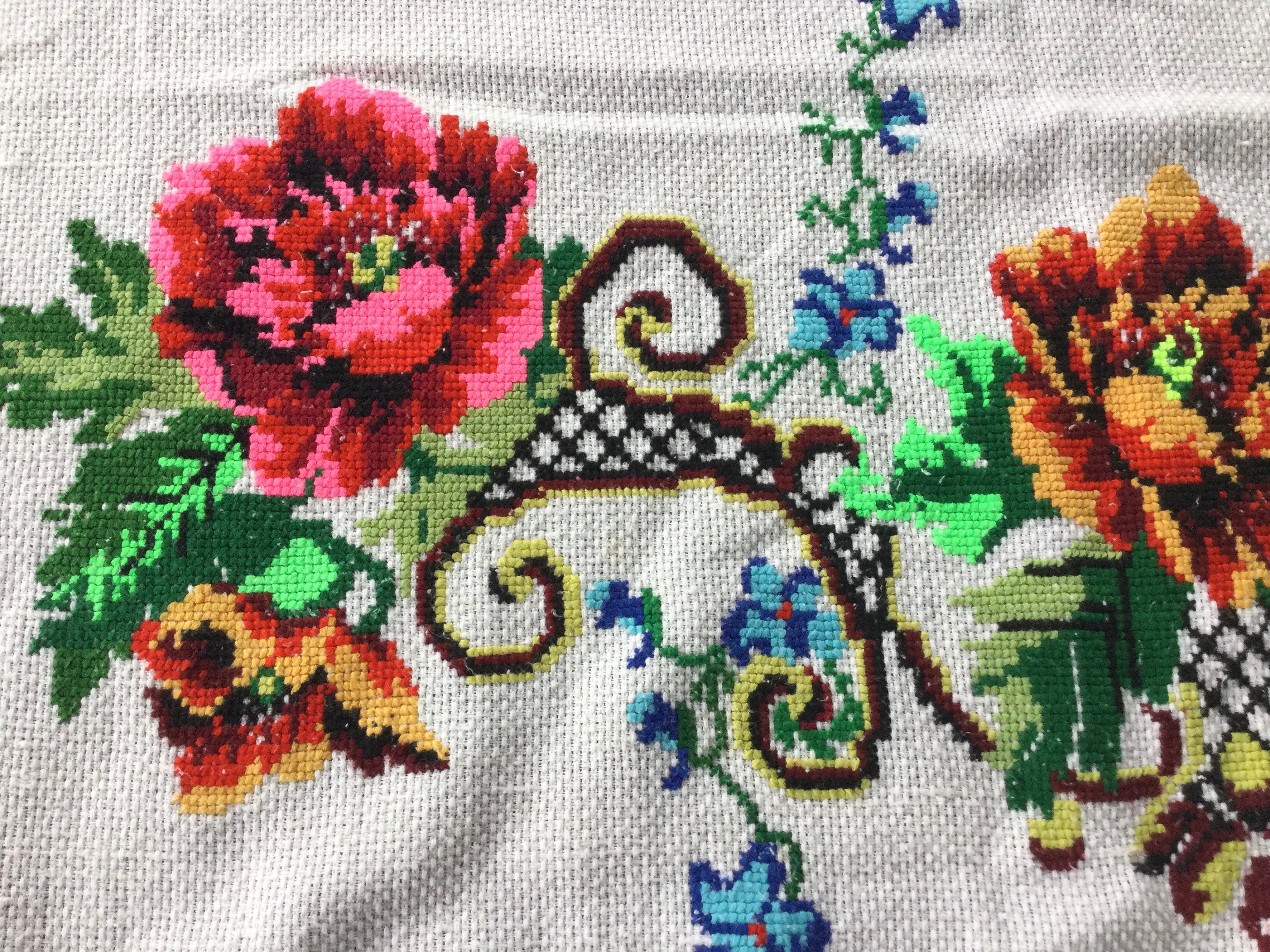 Vintage Ukrainian Fabric Embroidered Textile Handmade Cross Stitch ...