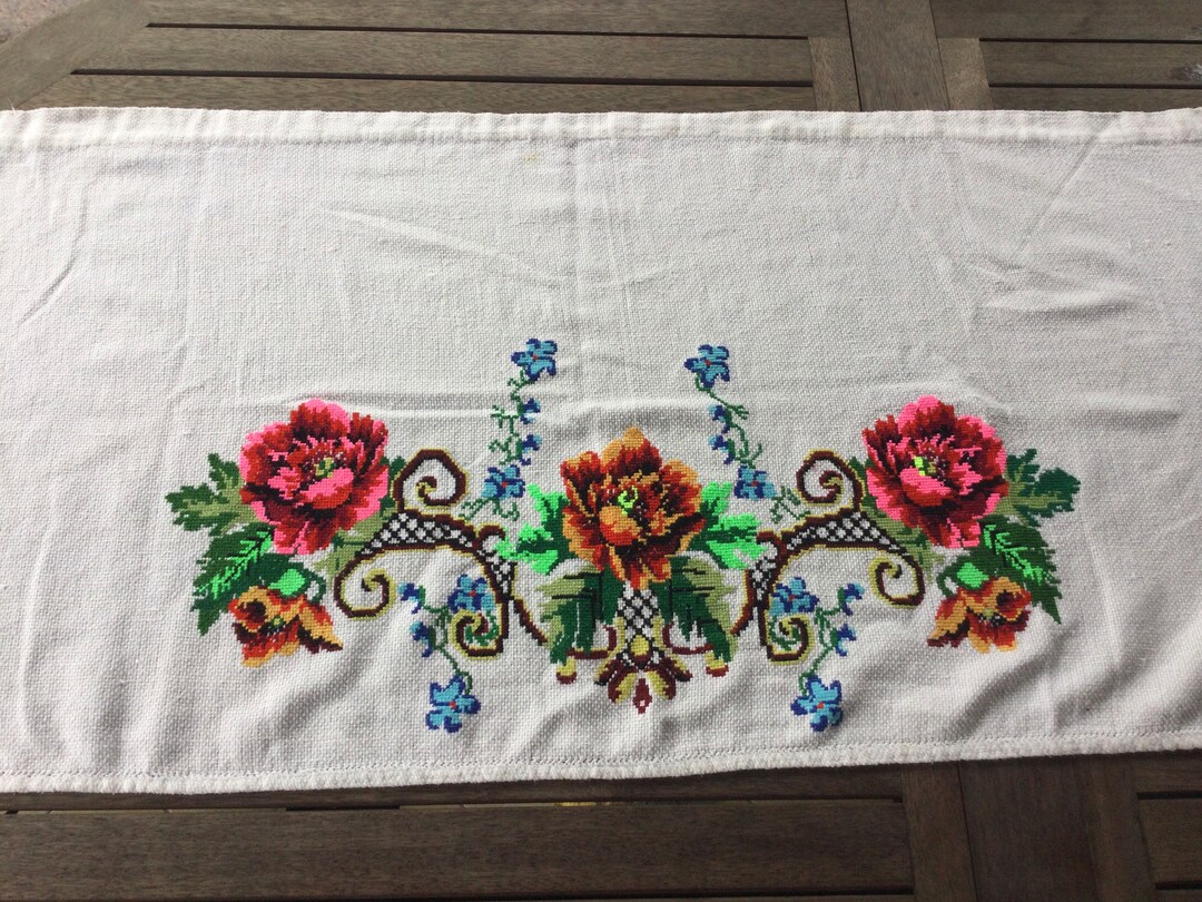 Vintage Ukrainian Fabric Embroidered Textile Handmade Cross Stitch ...