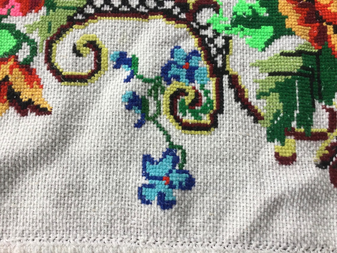 Vintage Ukrainian Fabric Embroidered Textile Handmade Cross Stitch ...