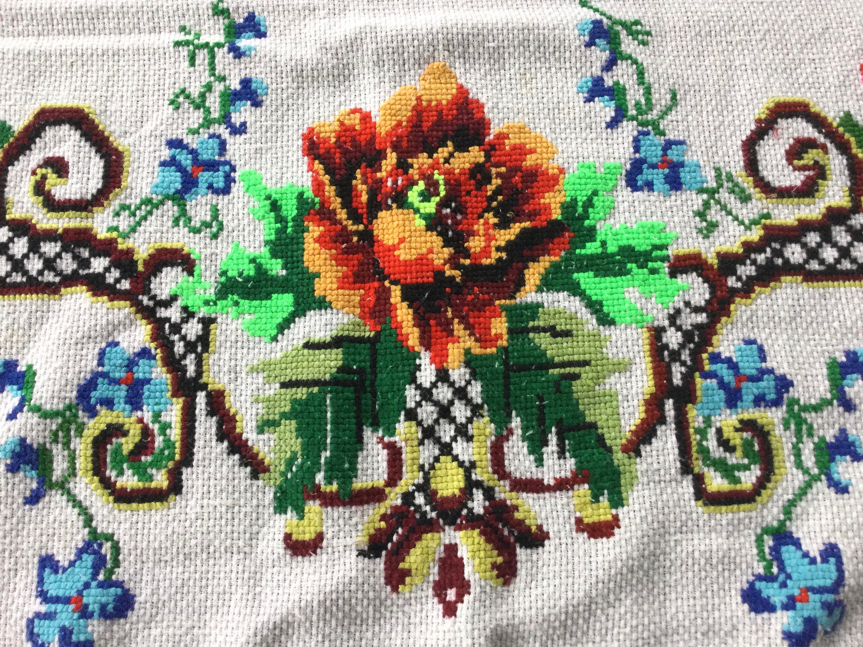 Vintage Ukrainian Fabric Embroidered Textile Handmade Cross Stitch ...