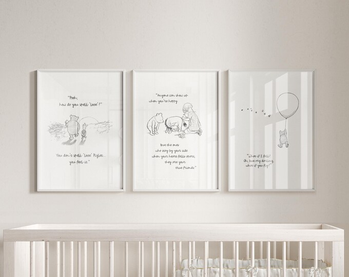 Set of 3 Posters Winnie the Pooh Classic Quote Posters Nursery Wall Art ...