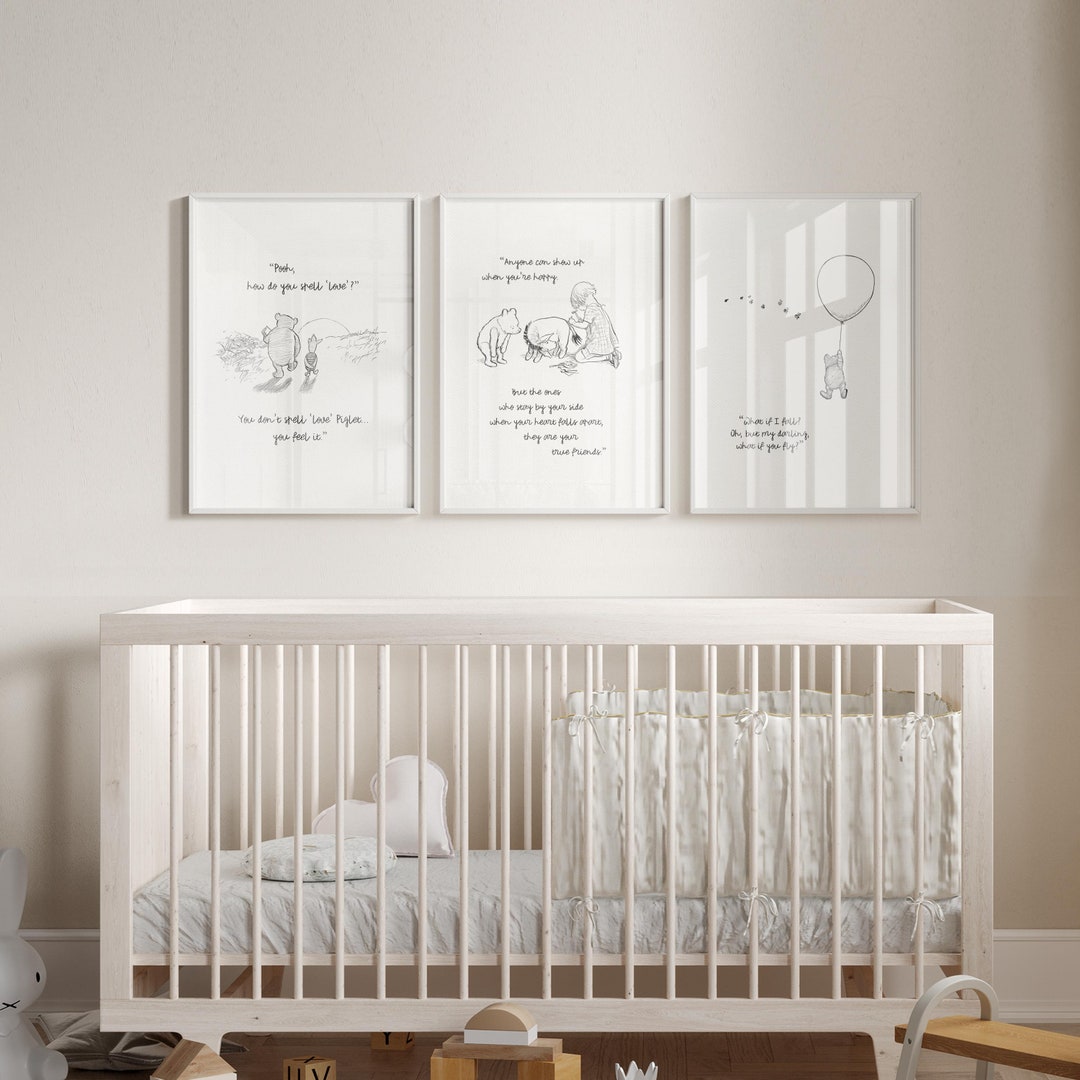 Set of 3 Posters Winnie the Pooh Classic Quote Posters Nursery Wall Art ...