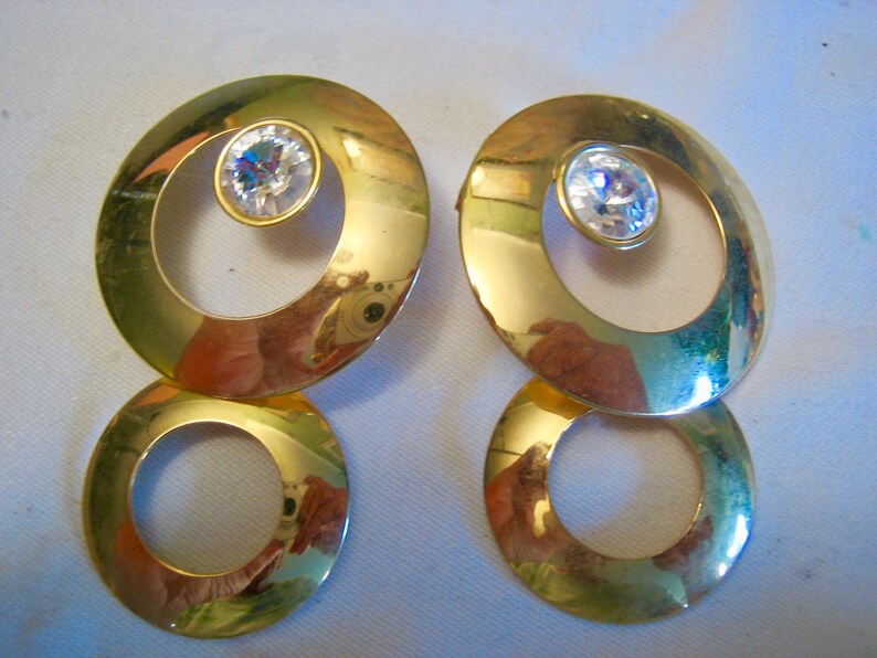 Vintage Large Double Circle Rhinestone Earrings Pierced - Etsy