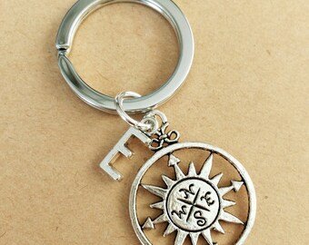 Antique Silver Keychain Basketball and Personalized Initial | Etsy