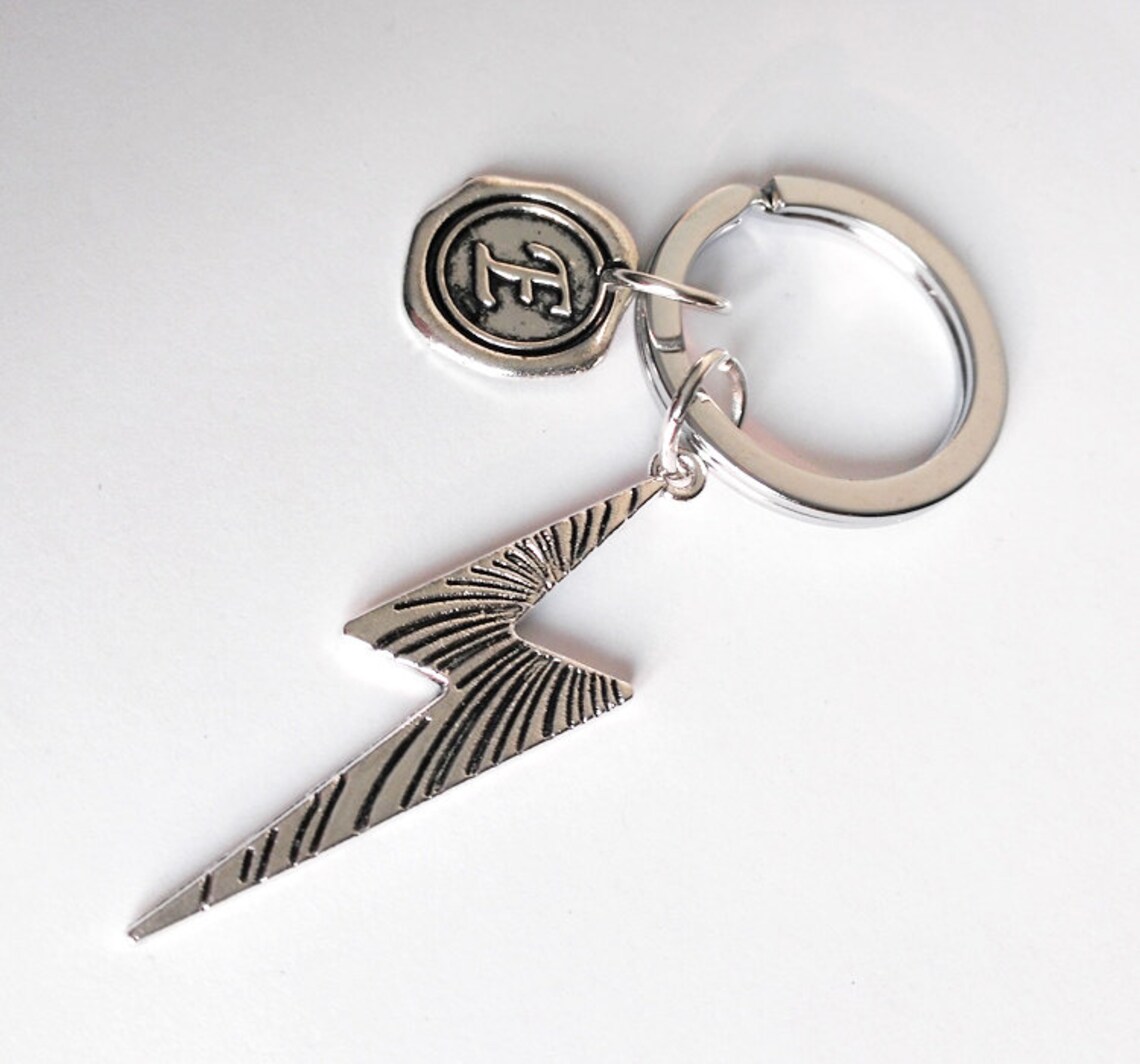 Antique Silver Keychain Lightning bolt charm and personalized | Etsy