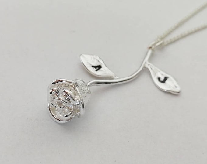 Silver Rose Necklace, Personalized Initial,rose Charm, Silver ROSE ...