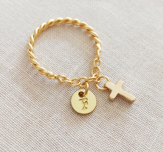 Letter and Cross Ring Two Wire Twist Ring Brass Wire Wrap | Etsy