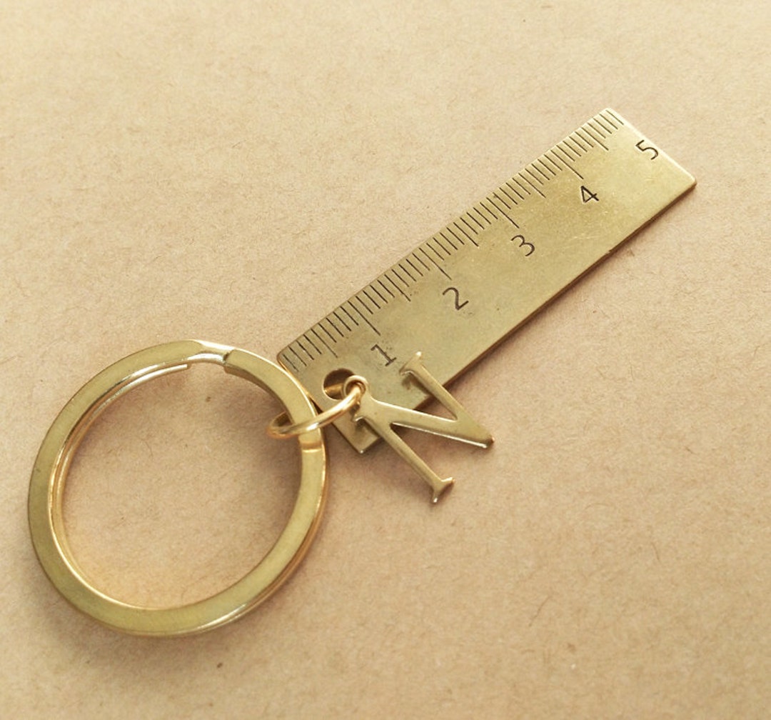 Vintage Ruler Keychain, Brass Ruler Charm, Personalized Initial ...