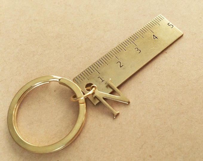 Vintage Ruler Keychain, Brass Ruler Charm, Personalized Initial ...