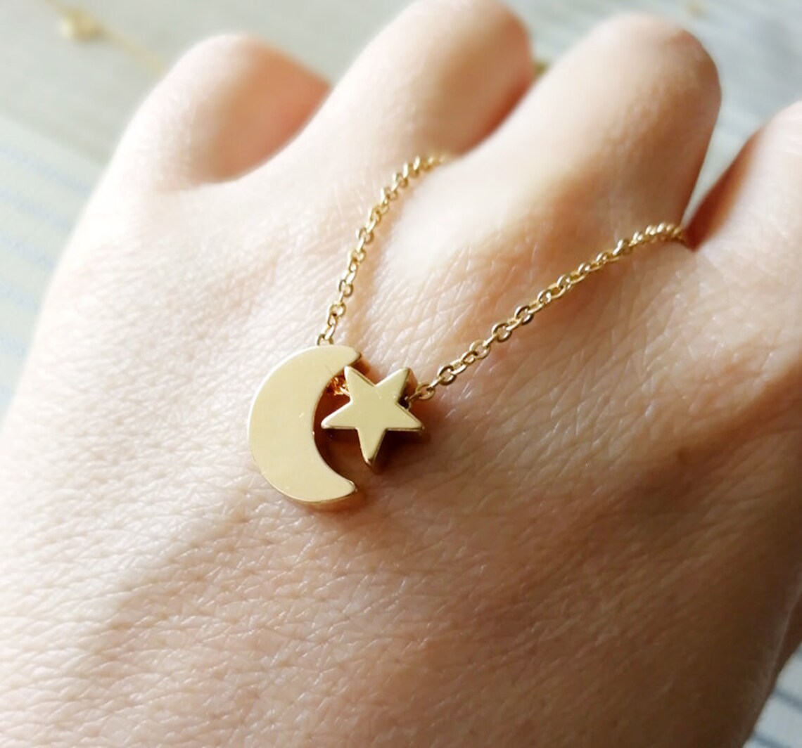 Moon and Star Necklace Golden Moon Charm and Stars I Love - Etsy