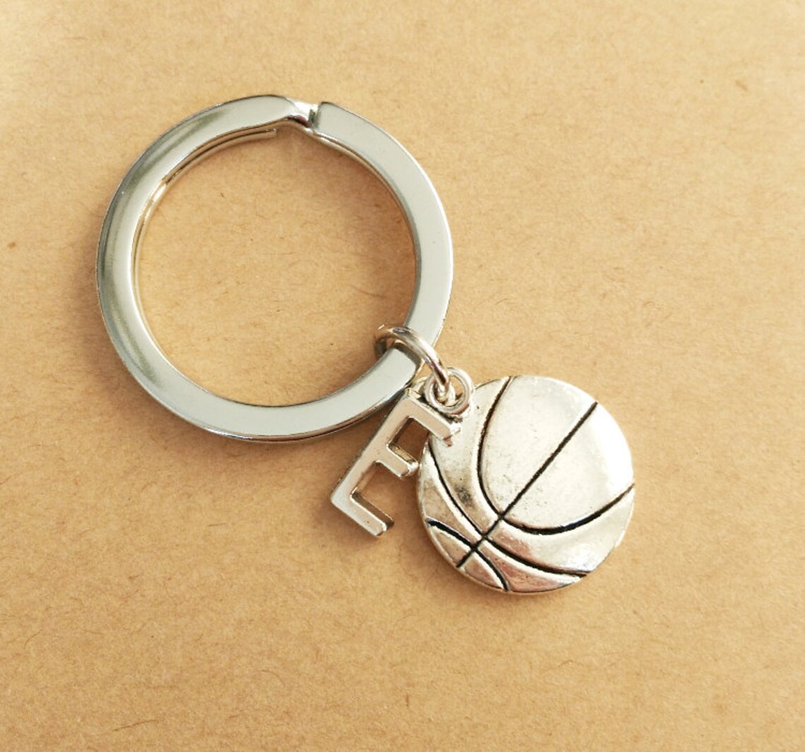 Antique Silver Keychain Basketball and Personalized Initial | Etsy