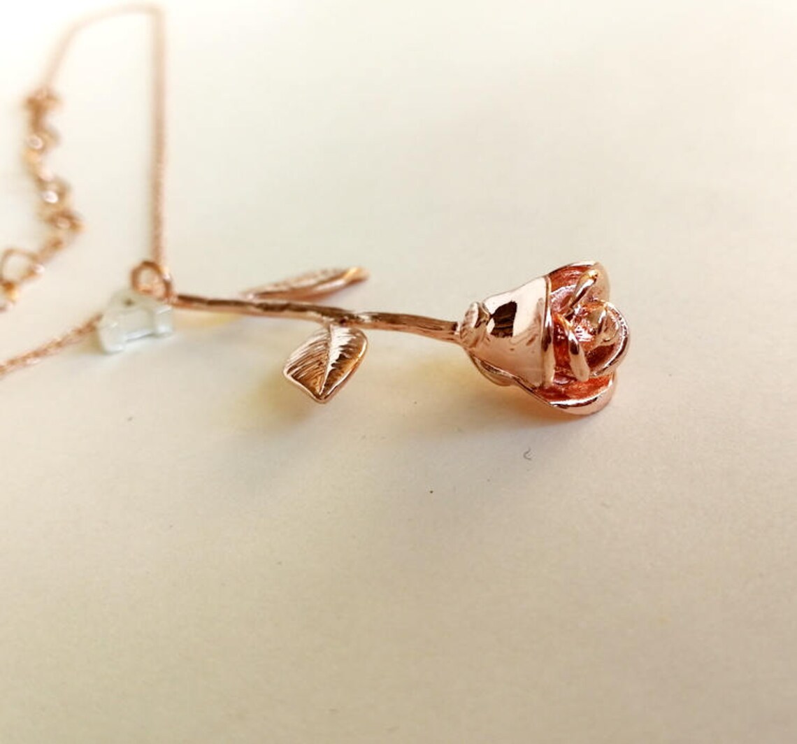 Rose Necklace Personalized Initial Rose Golden rose | Etsy
